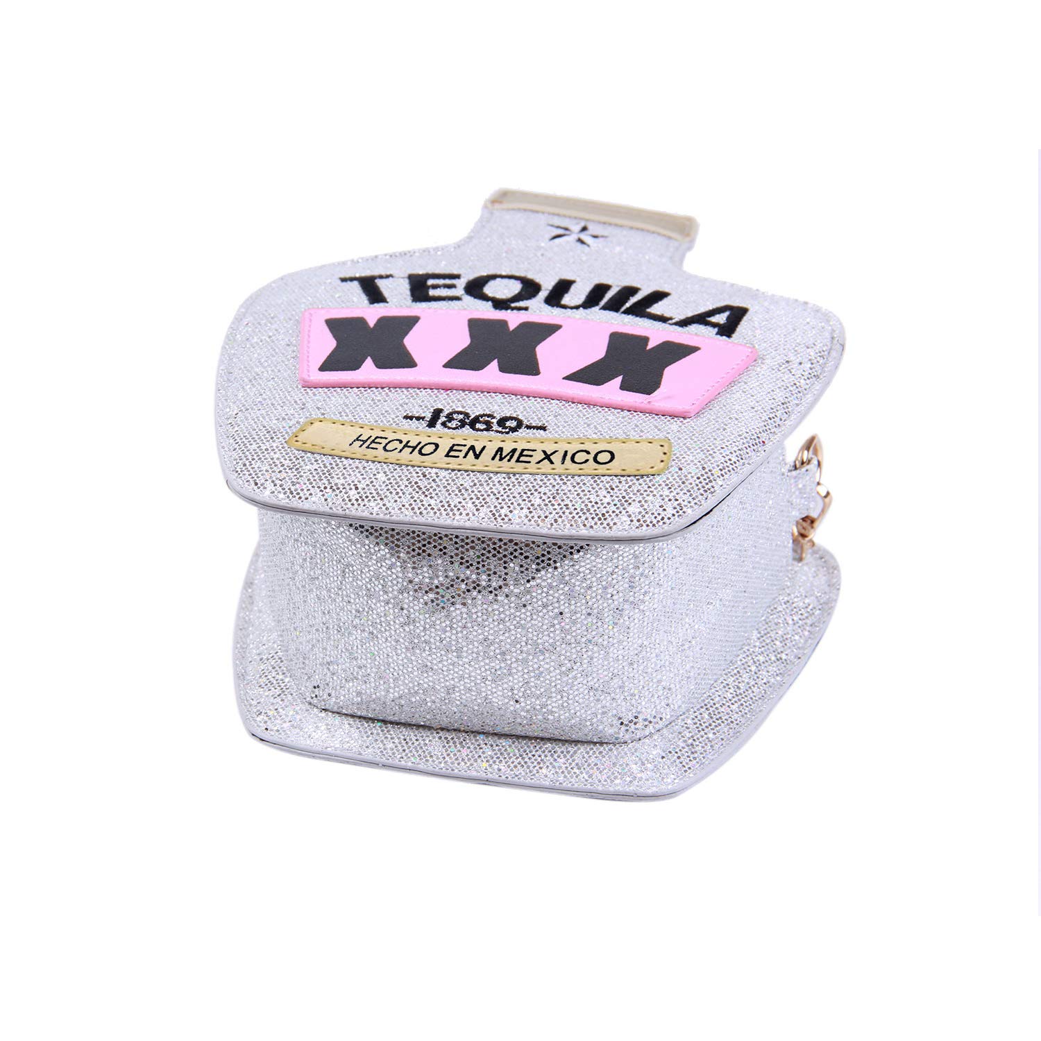 Lanpet Women Sequins Cross Body Bag Bottle Shaped Evening Chain Strap Shoulder Bag
