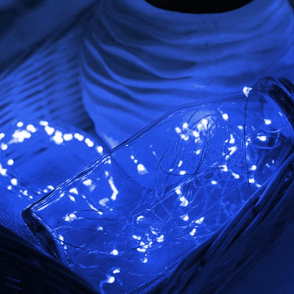 koopower 2 Pack Solar String Lights UL Certified, 33ft 8 Modes Copper Wire Blue Lights Solar/Battery Powered Outdoor String Lights Waterproof Fairy Lights for Xmas Tree Garden Home Ambiance Wedding