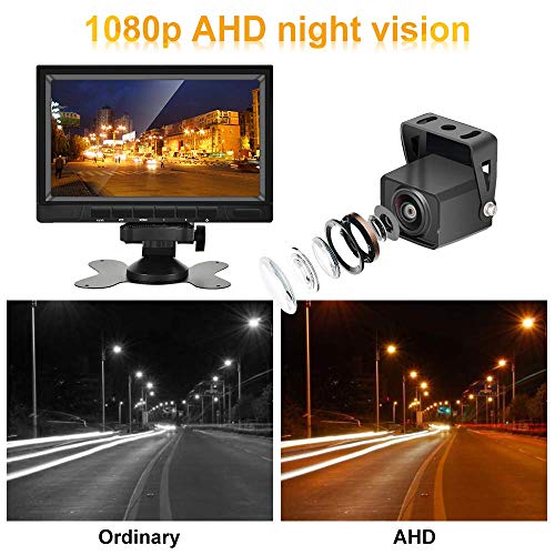 Backup Camera Rear View Monitor 7 inch 1080P Reverse Cam Kit Dual Split Screen DVR Waterproof Night Vision Rearview Camera for Truck, Trailer, Large Box, RV, Camper, Bus Easy Installation Grid Lines