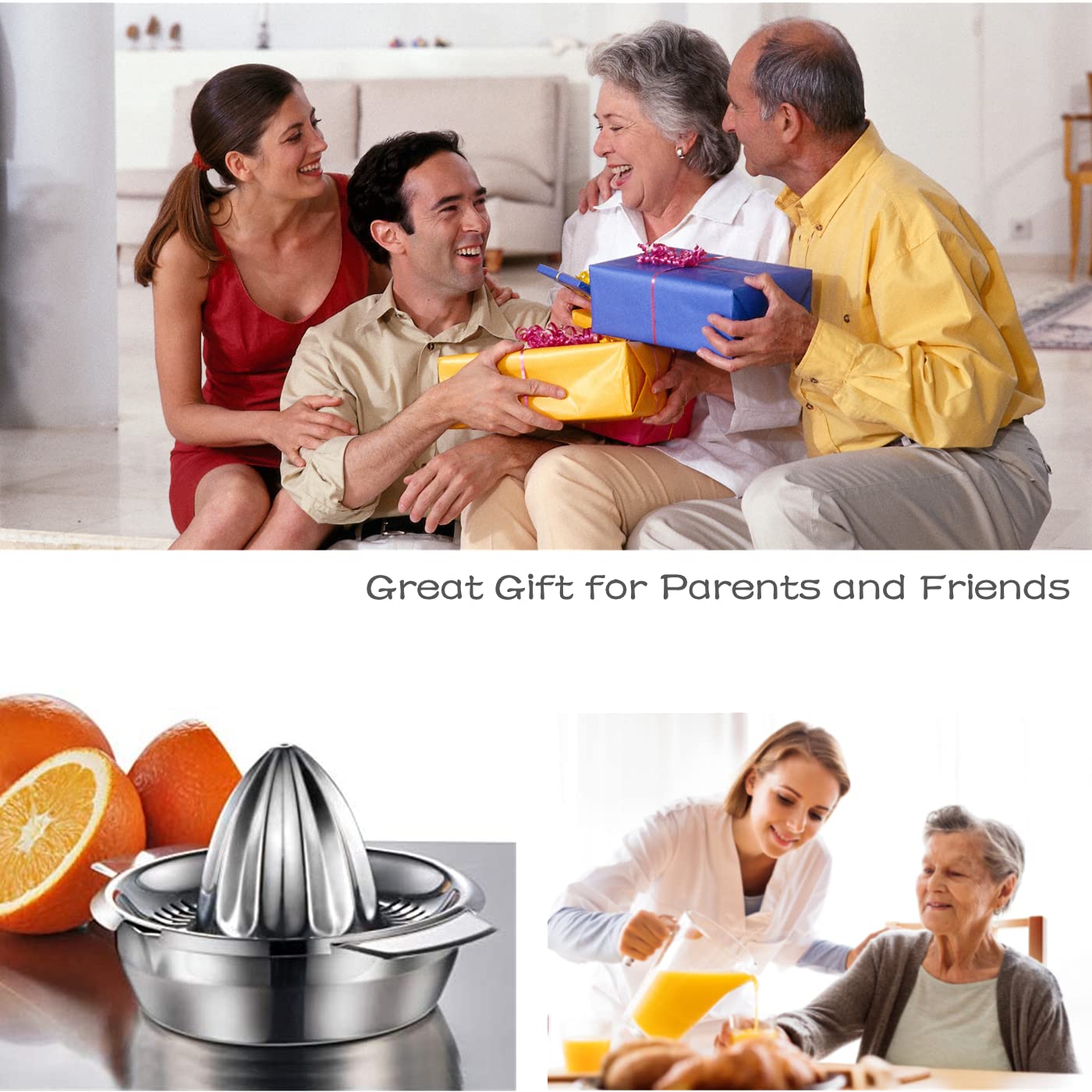 Citrus Lemon Orange Grapefuit Juicer Manual Squeezer 304 Stainless Steel Robust Hand Juicer Reamer Rotation Press with Strainer&12 OZ Bowl, 2 Pour Spouts, Dishwasher Safe, Easy to Clean, Heavy Duty