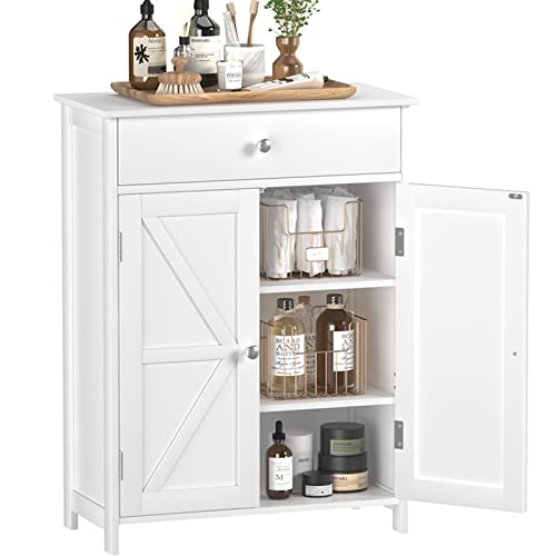 Irontar Bathroom Cabinet, Freestanding Bathroom Storage Cabinet with Drawer and Adjustable Shelf, Kitchen Cupboard, Floor Cabinet for Bathroom, Home Office, Entryway, White CWG008W