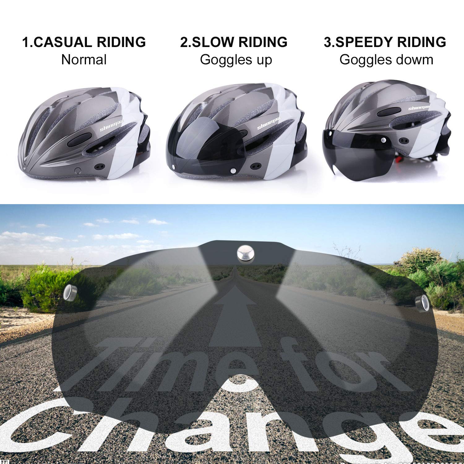 Bike Helmet, Shinmax Bicycle Helmet with USB Charging Light&Detachable Magnetic Goggles&Removable Sun Visor&Portable Bag Adjustable Cycling Helmet
