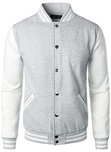 HOOD CREW Man’s Varsity Baseball Jacket Cotton Blend Letterman Jackets Lightgrey L