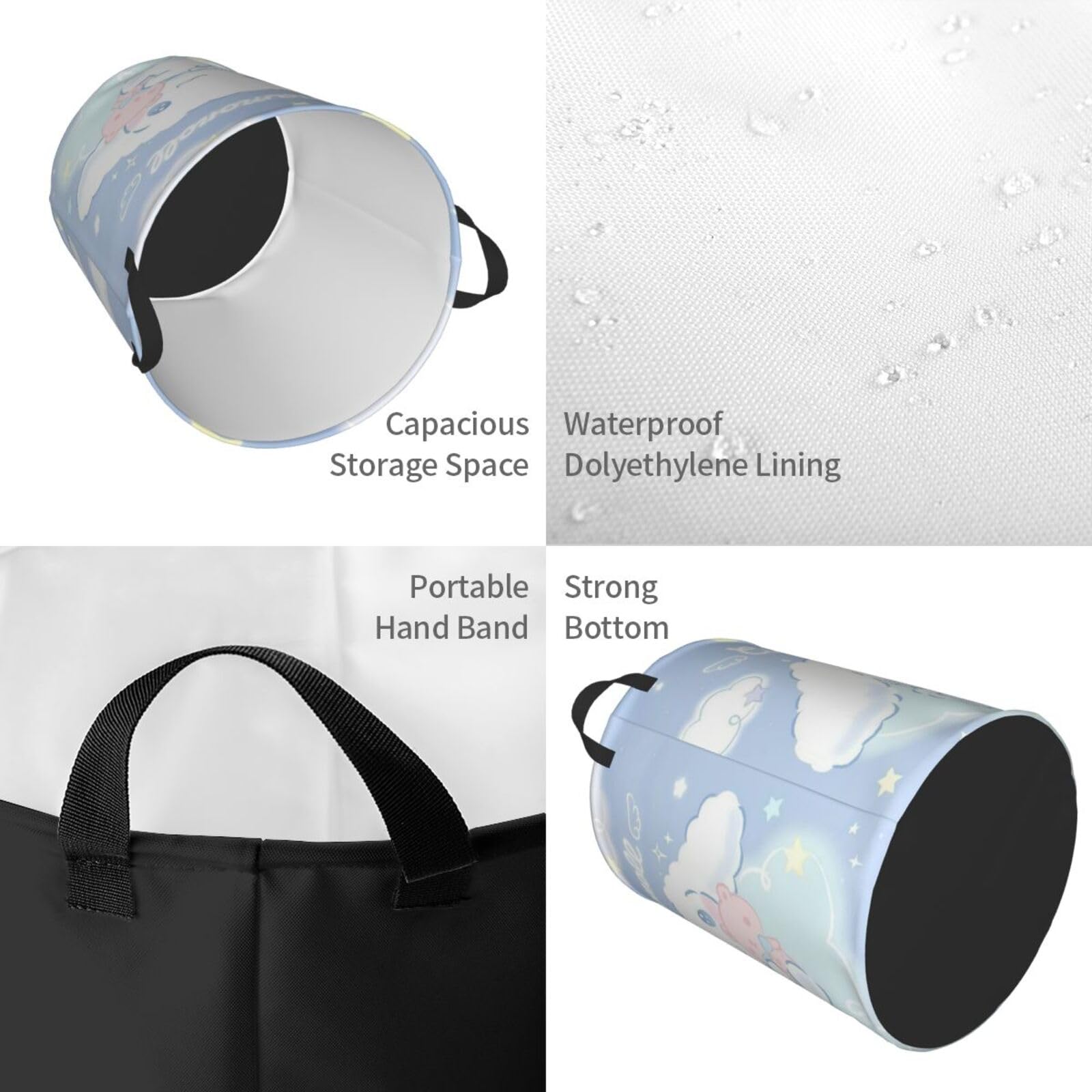 Cute Cartoon Laundry Hamper Circular Laundrys Basket Waterproof Foldable Storage Clothes Bag For Home Bathroom Qi13