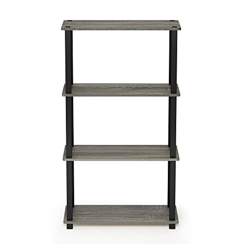 Furinno Turn-N-Tube 4-Tier Multipurpose Shelf Display Rack, Square Tube, French Oak Grey/Black