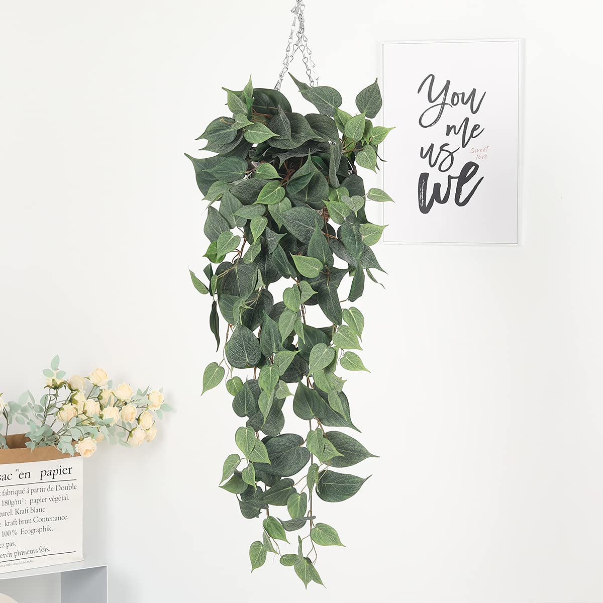 Veryhome Artificial Hanging Plants, 3.2FT Fake Ivy Vine for Wall Indoor Outdoor Decoration, Scindapsus Leaves for Home Room Garden Decor (Scindapsus Leaves)