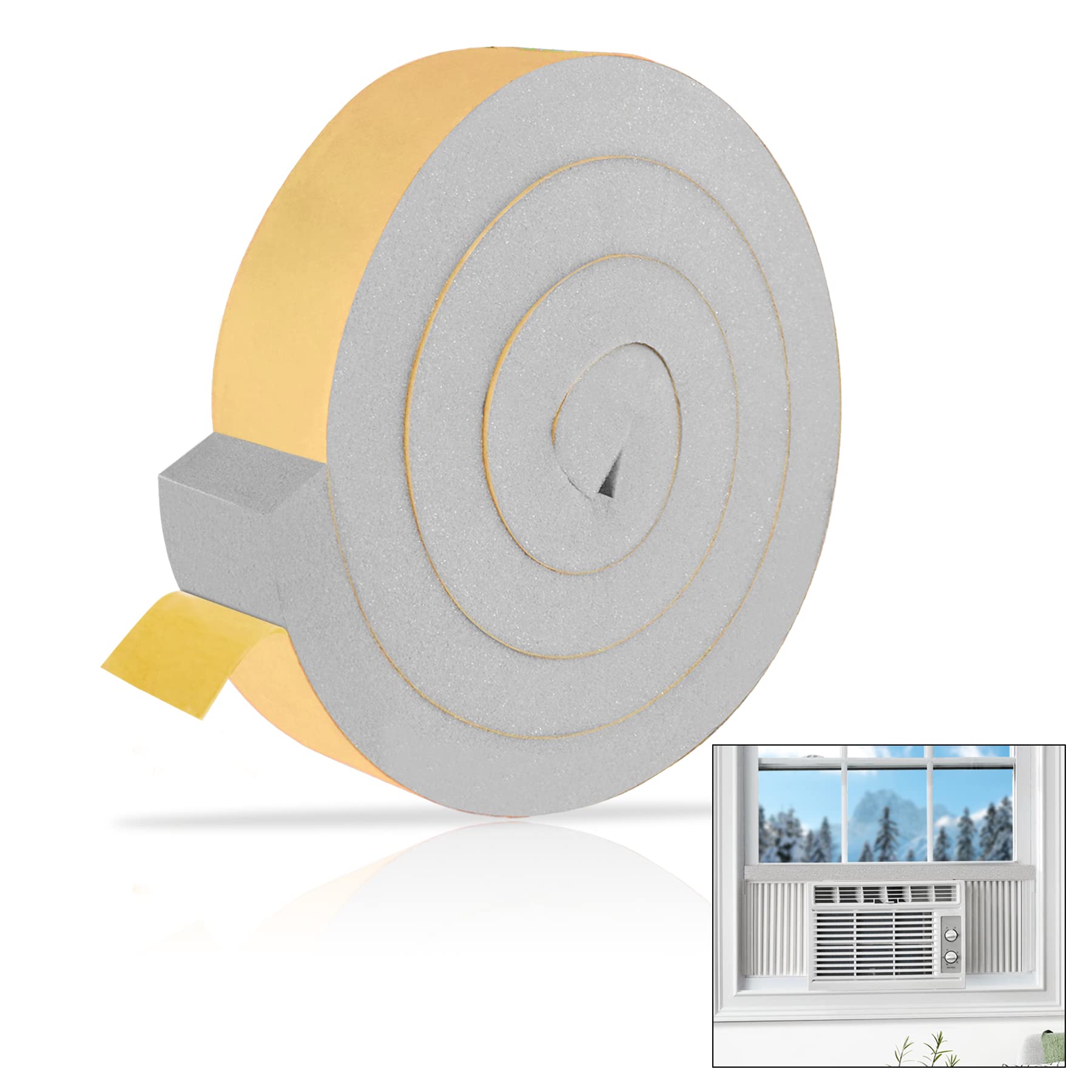 Powrocket Window Air Conditioner Insulation Foam Strip 2 x 1 Inch,High Resilience Window Seal Weather Stripping Tape with Adhesive,Window AC Installation Kit,6.5 Feet Long x 1 Roll