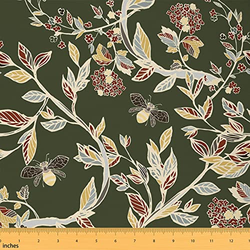 Erosebridal Leaf Fabric by The Yard, Retro Bee Decoration Waterproof Fabric, Botanical Flower Indoor Outdoor Fabric, Wild Animals Material for Clothing Quilting Sewing, 1 Yard, Black