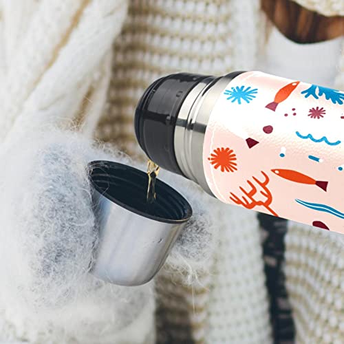 Cute Fish Coral Vacuum Insulated Stainless Steel Water Bottle, Double Walled Travel Thermos Coffee Mug 17 OZ for School Office