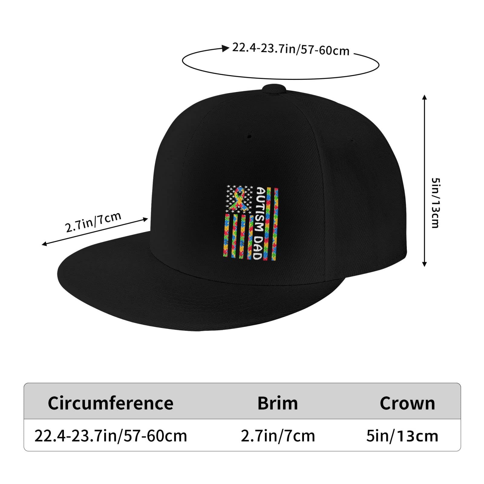 Autism Awareness Proud Autism Dad Baseball Cap Snapback Hat Unisex Trucker Hat Hip Hop Plaid Flat Bill Brim Adjustable Cap Black