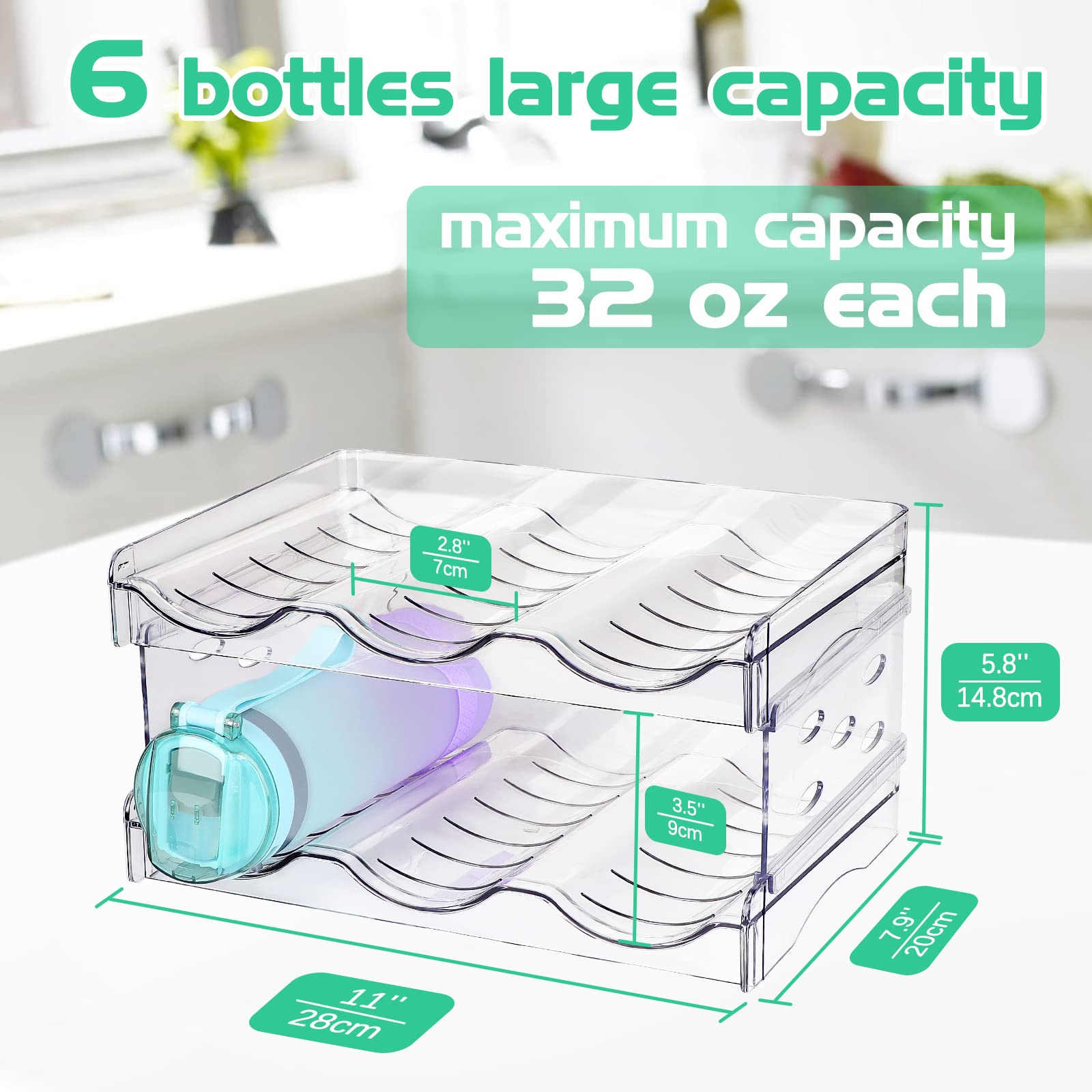 Boribim 2 Pack Stackable Water Bottle Organizer - Water Bottle Holder for Cabinet - Kitchen Pantry Organization and Storage Shelf, Plastic Fridge Wine Drink Racks, Tumbler Travel Mug Cup Organizer