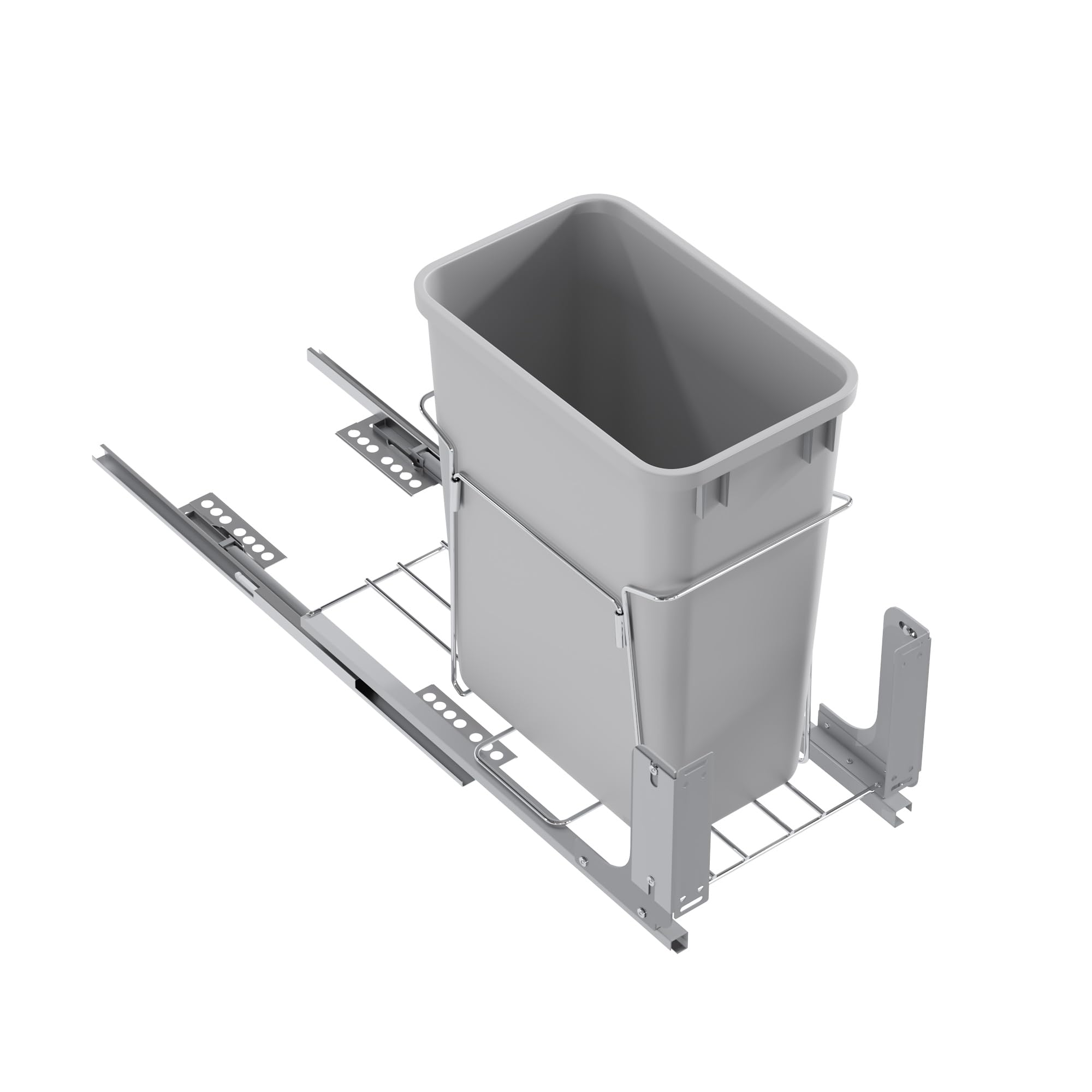 Dowell Alu Bottom Mount Pull- Out Waste Container W/Door Mounting Kit - Single Grey Recycling Bin- for Both 15β Frameless & Face Framed Cabinet -4012 0115 35