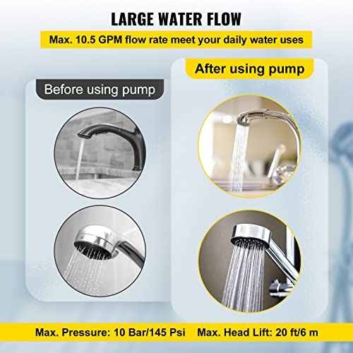 VEVOR Hot Water Recirculating Pump, 93W 110V Water Circulator Pump, Automatic Start Circulating Pump NPT 3/4" w/Brass Fittings, Stainless Steel Head, 3 Speed Control for Electric Water Heater System