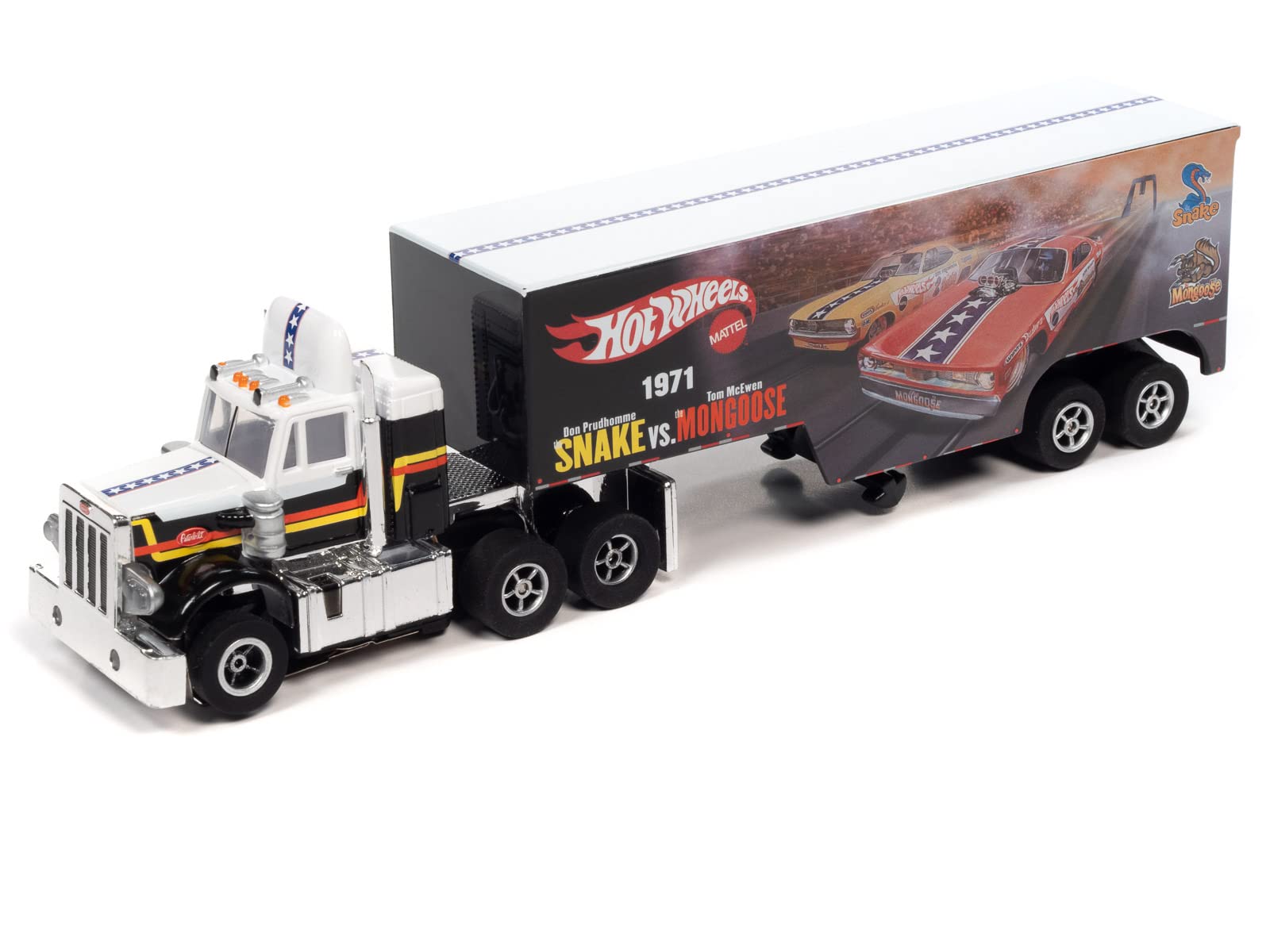 Auto World Xtraction Racing Rig Peterbilt 359 w/Trailer Snake vs. Mongoose (Flamethrower) HO Scale Slot Car