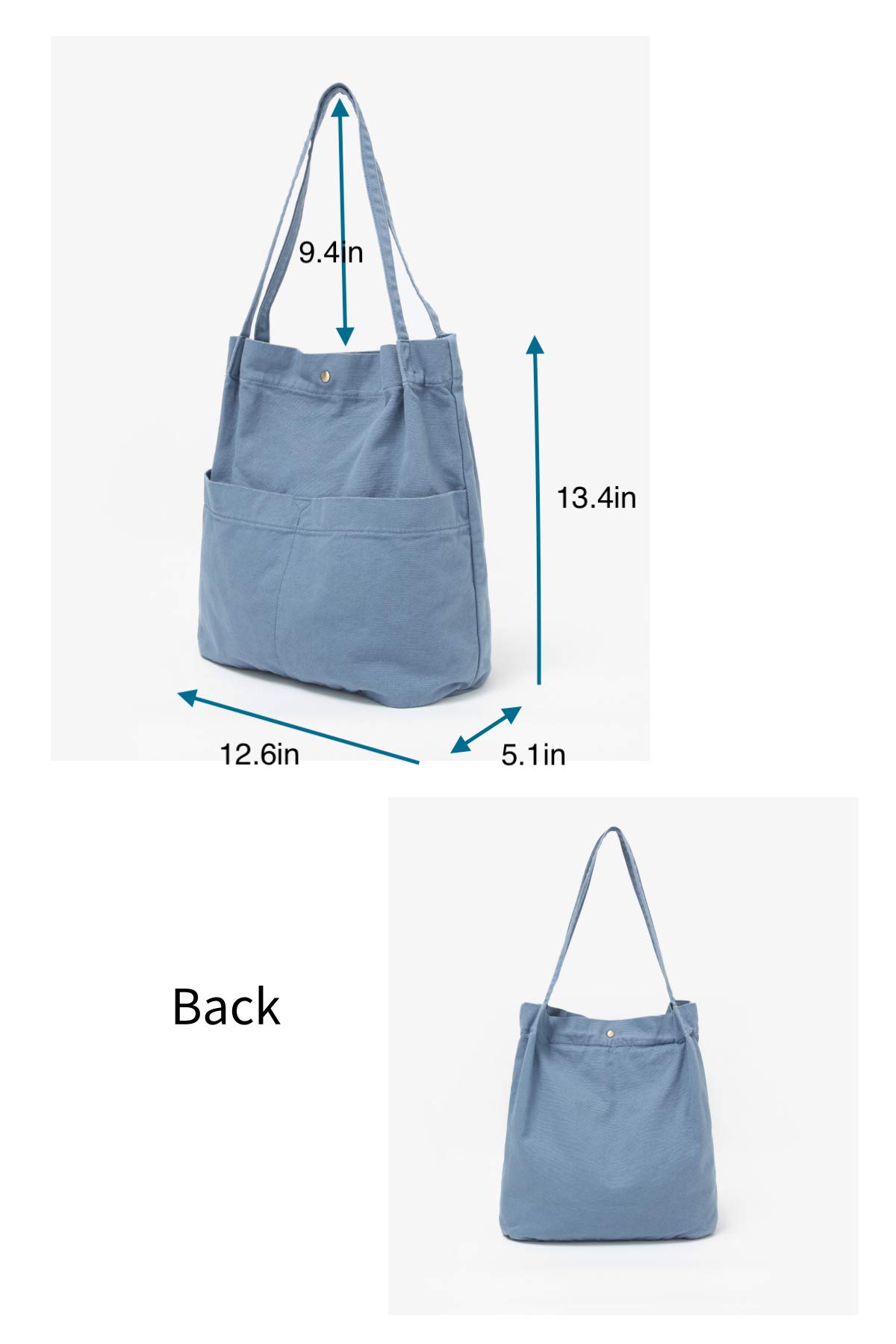 Jeelow Washed Canvas Market Tote Handbag Shoulder Bucket Bag Purse With Pockets For Men & Women