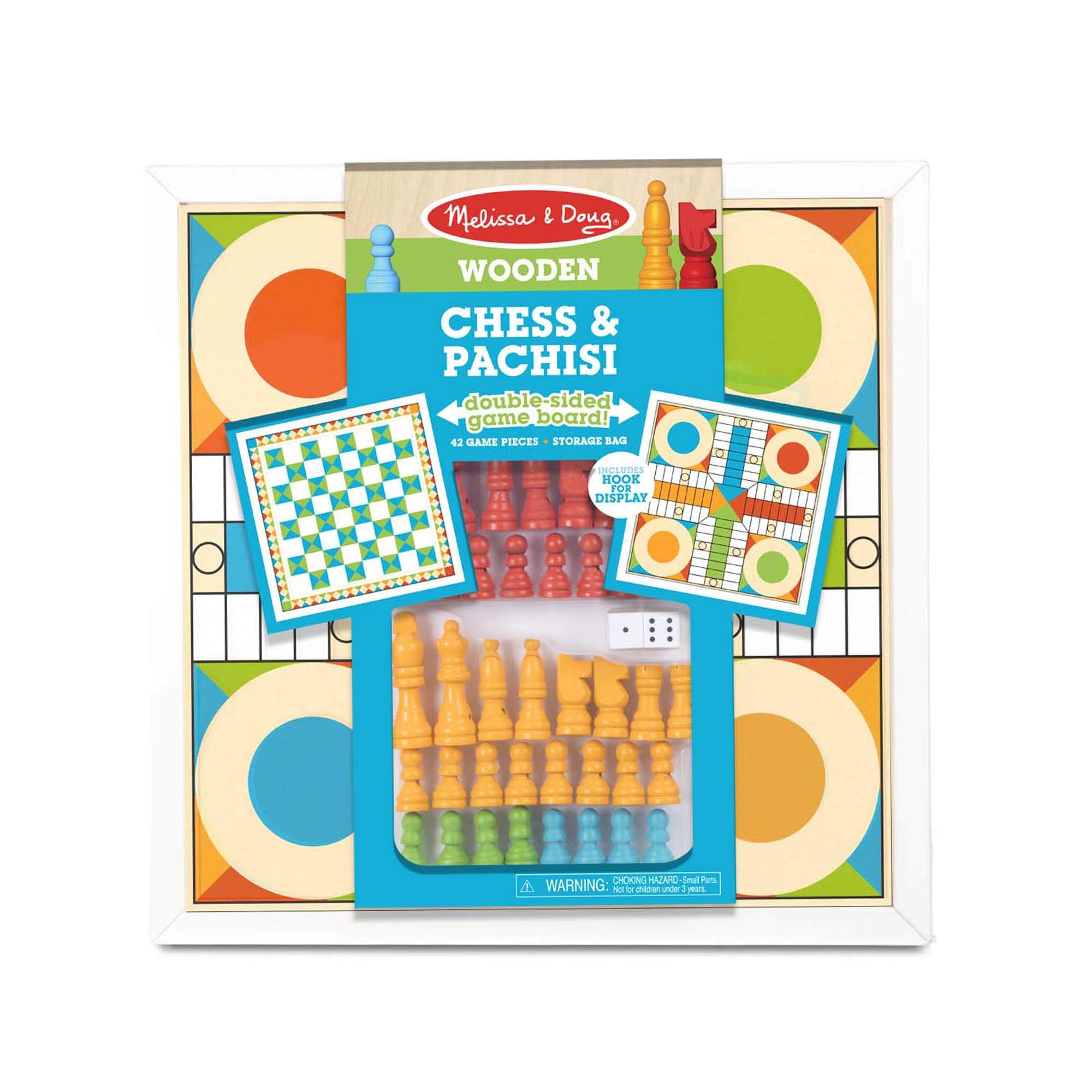 Melissa & Doug Double-Sided Wooden Chess & Pachisi Board Game with 42 Game Pieces (17.5†W x 17.5†L x 1.5†D)