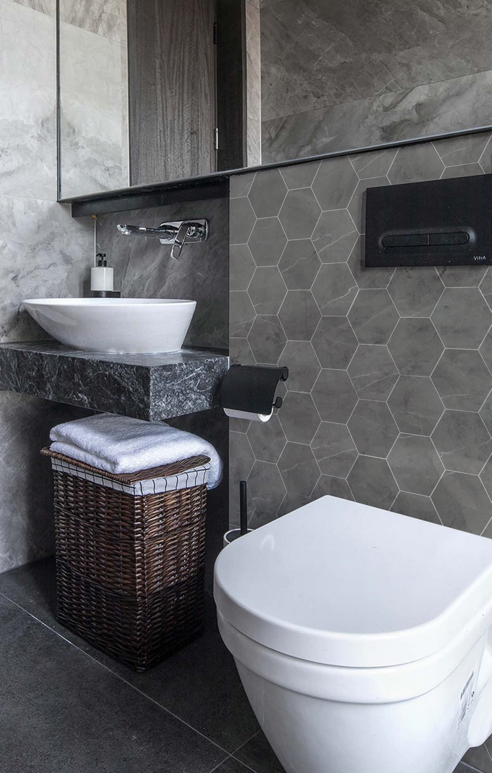 Avant Decor | Stone Composite Hexagon Stone Texture | Peel and Stick Kitchen Backsplash Tiles | Stick On Wall Tiles | Easy DIY Installation | 6β x 6.9β | Single Tile