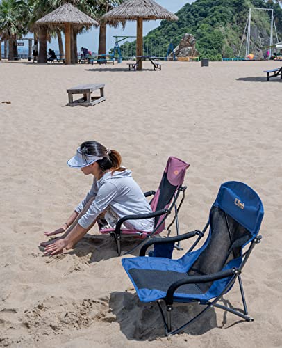 iClimb Low Wide Beach Camping Folding Chair with Side Pocket and Carry Bag (1, Navy)