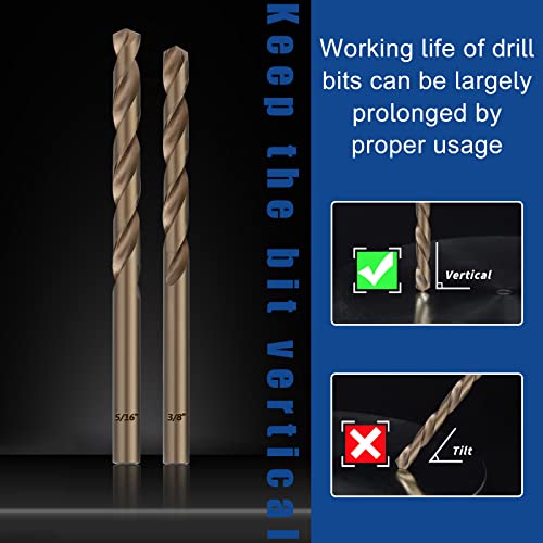 COMOWARE Cobalt Drill Bit Set- 15Pcs M35 High Speed Steel Twist Jobber Length for Hardened Metal, Stainless Steel, Cast Iron and Wood Plastic with Indexed Storage Case, 1/16"-3/8"