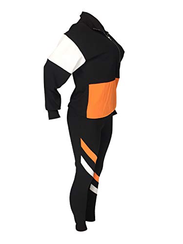 Bornpom Ladies Plus Size Tracksuit 2 Piece Jumpsuit Long Sleeve Half Zip Pullover Sweatshirt and Bodycon Pants Set Black XL
