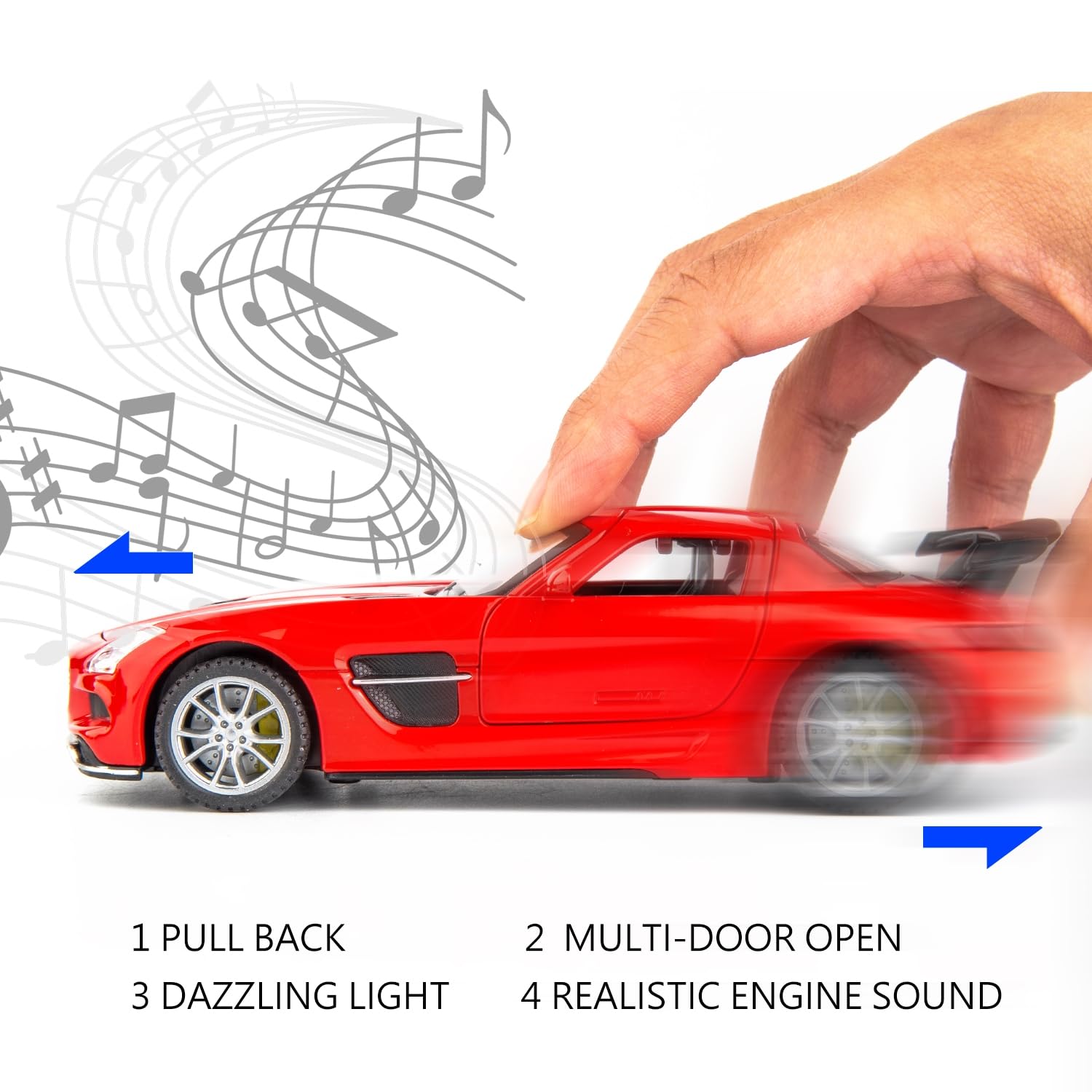 BDTCTKfor 1:32 SLS AMG Model Car, Diecast Zinc Alloy Pull Back Toy Car with Sound and Light for Kids Boy Girl White