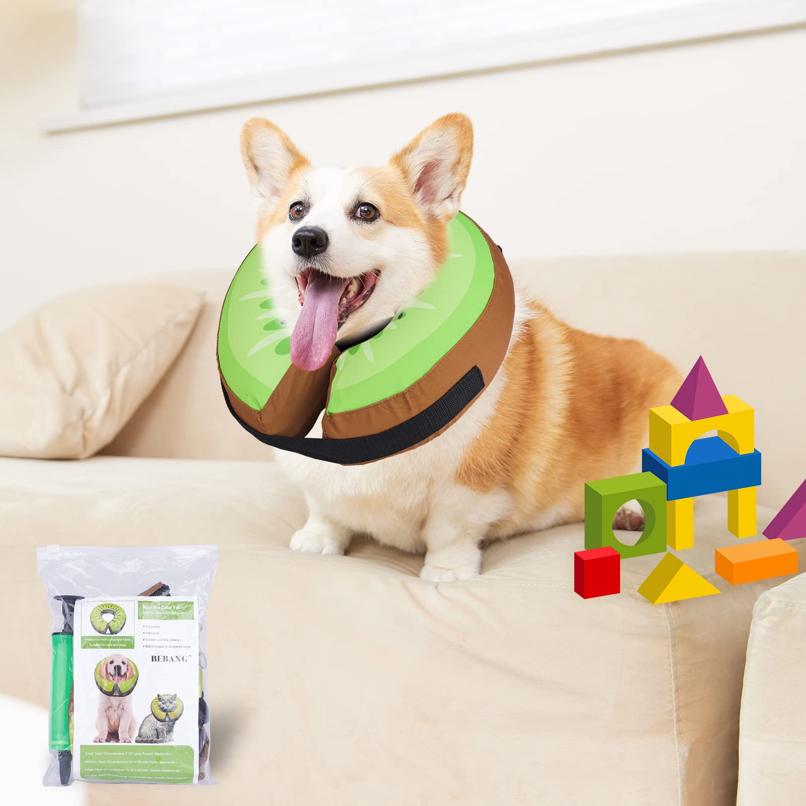 Dog Recovery Collars & Cones, Inflatable Dog Cone Collar, Dog Donut Collar, Adjustable Dog Cone Alternative After Surgery, Soft Dog Cones for Small Dog & Cats, Blow Up Pet E Collar, Soft, Cute