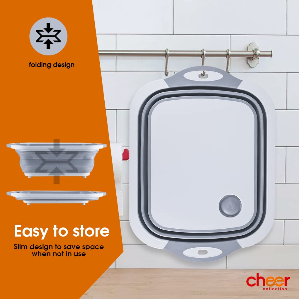 Cheer Collection Collapsible Cutting Board - Foldable Sink Colander and Chopping Board with Drainage Hole, Non-Slip Multifunction Storage Basket for Camping BBQ Picnic