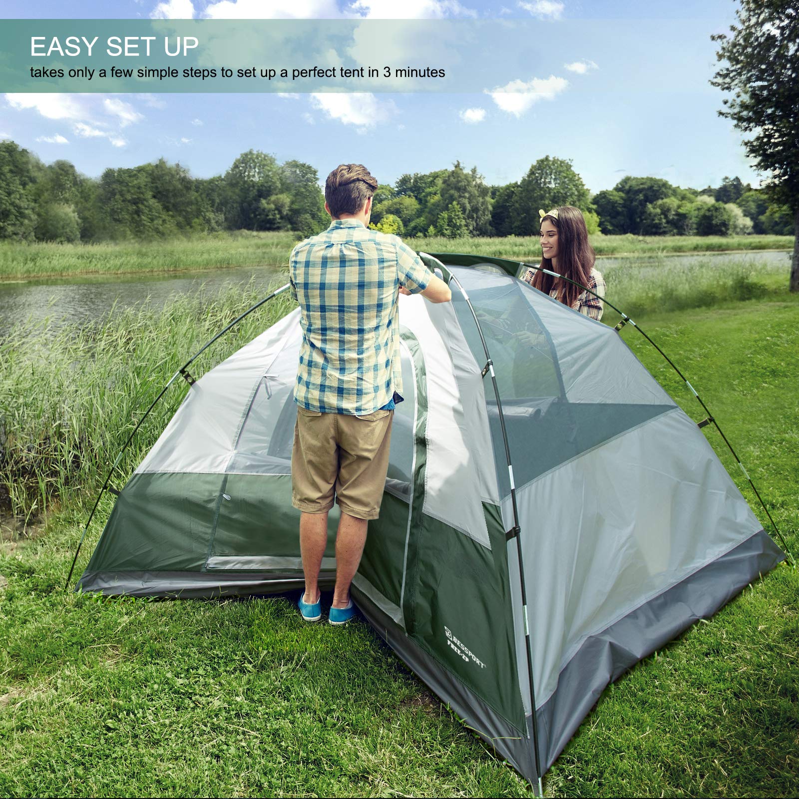 Bessport Camping Tent 2 Person Backpacking Tent Waterproof Lightweight Easy Setup Tent with Two Doors for Outdoor, Hiking Mountaineering Travel