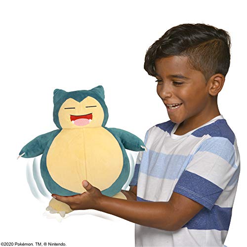 Pokemon Snooze Action Snorlax Plush, 10-Inch Plush Toy - Features Over 20 Authentic Snorlax Sounds, with 2 Modes of Play: Asleep & Awake, Plus Vibrating Belly - Eats Pecha Berry (Included)