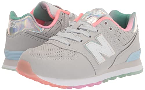 New Balance Kids 574 V1 70s Racing Lace-up Sneaker, Summer Fog/Lemon Haze/Uv Glo, 2.5 US Unisex Little