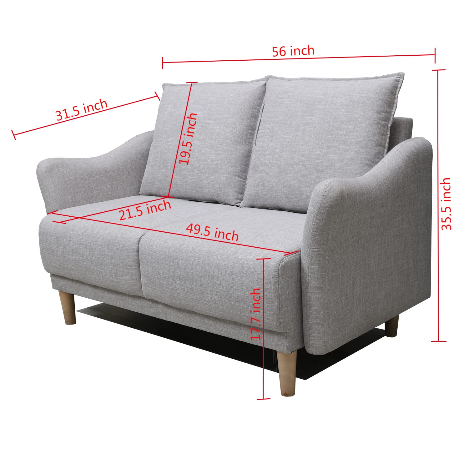 Best-Living Furniture Linen Fabric Small Sofa 56" Modern Sofa Couch, Contemporary Love seat and Loveseat Sofa, 2 Seat Sofa for Small Space, Light Grey