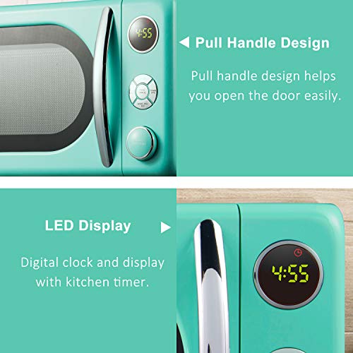 Galanz GLCMKA07GNR-07 Retro Microwave Oven, LED Lighting, Pull Handle Design, Child Lock, Surf Green, 0.7 cu ft