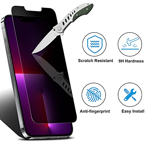 Esanik [3+2 Pack] Privacy Screen Protector for iPhone 14 6.1" Anti-Spy Tempered Glass + Camera Lens Protector, Installation Frame, 9H Hardness, Case Friendly, Easy Installation, Bubble Free