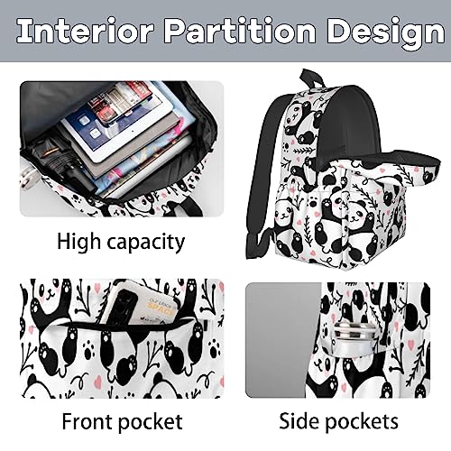 Cute Panda Backpack For Women Men, 16.9 Inch Cute Panda Laptop Backpack College Bag Cute Travel Backpack