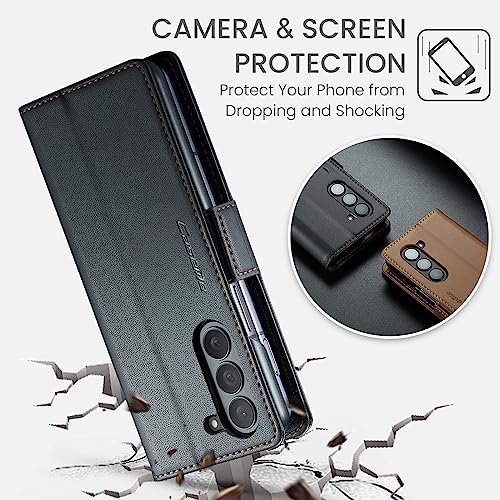 LBYZCASE for Galaxy Z Fold 5(5G 2023) Wallet Case[RFID Blocking Card Holder],Flip Folio Leather[Kickstand][Magnetic] Shockproof Protective Phone Case Cover for Samsung Galaxy Z Fold 5 (Black)