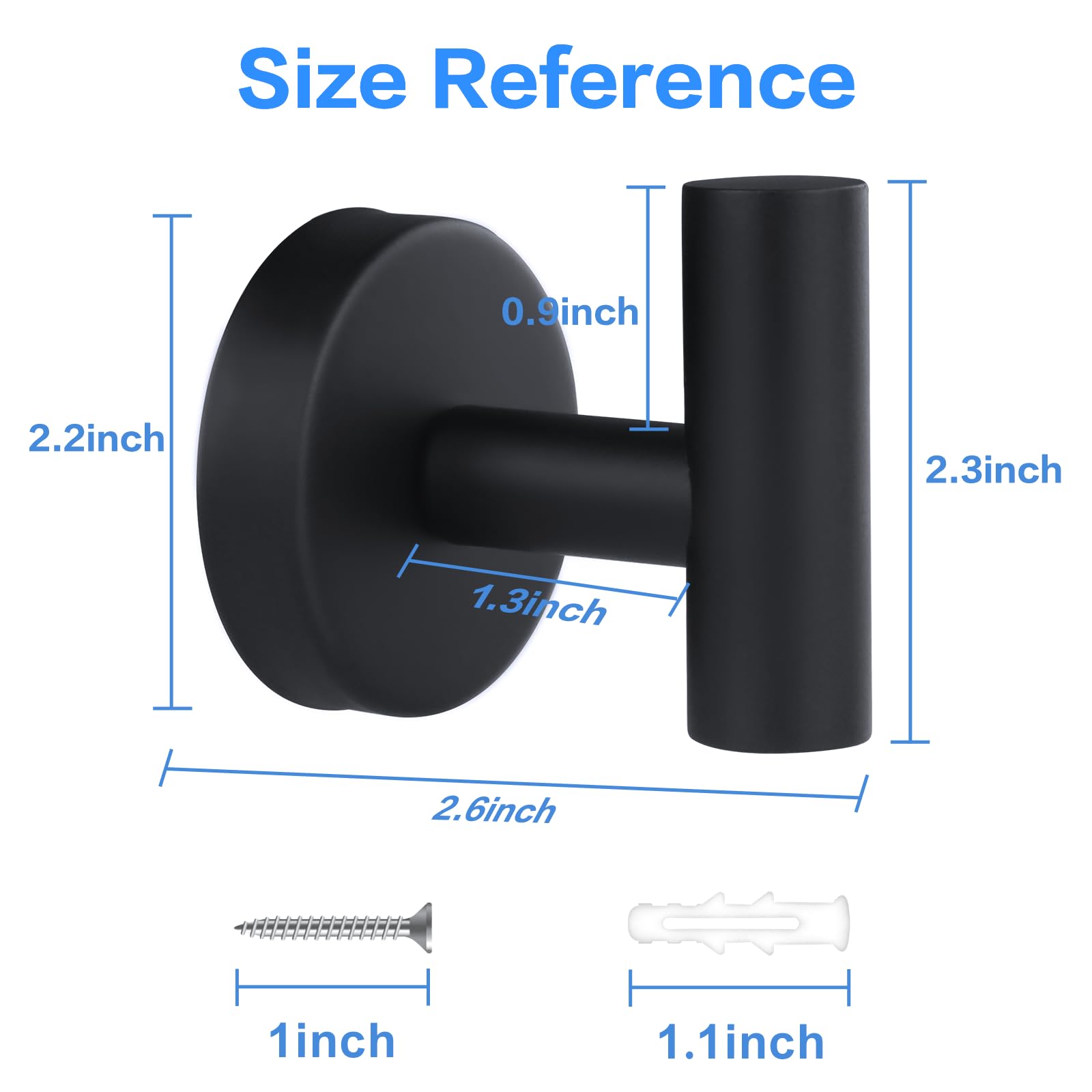 Budding Joy Towel Hooks for Bathrooms, Black Towel Hook Wall Mounted, Durable Stainless Steel Towel Hanger with Sleek Look, Heavy Duty Wall Hook for Hanging Coat Robe, Easy to Clean, 4-Pack