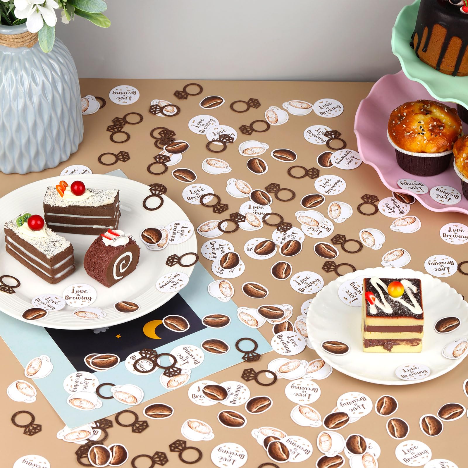 Coffee Bridal Shower Decorations - 200PCS Coffee Confetti, Love is Brewing Bridal Shower Decorations, Coffee Table Decorations for Love is Brewing Wedding Shower Engagement Party
