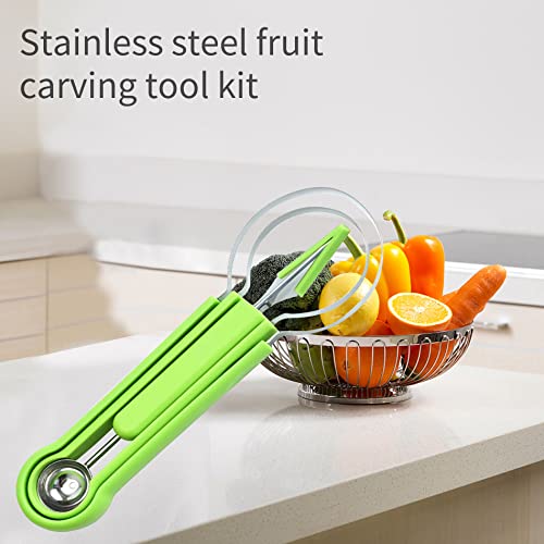 Esmartlife Melon Baller Scoop Set, Professional 4 In 1 Stainless Steel Fruit Carving Tools Knife Kit,Fruit Scooper Double Sided Melon Baller for Watermelon Ice Cream(Green)