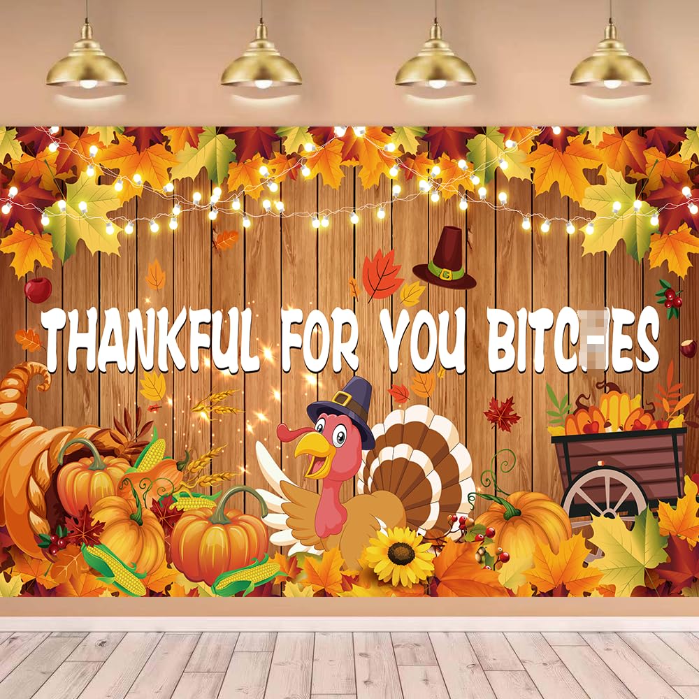 Friendsgiving Party Decorations,Large Friendsgiving Backdrop，Thanksgiving decorations, Thankful for you Banner,Autumn Pumpkin Decoration,Fall Thanksgiving Friends Party Decorations