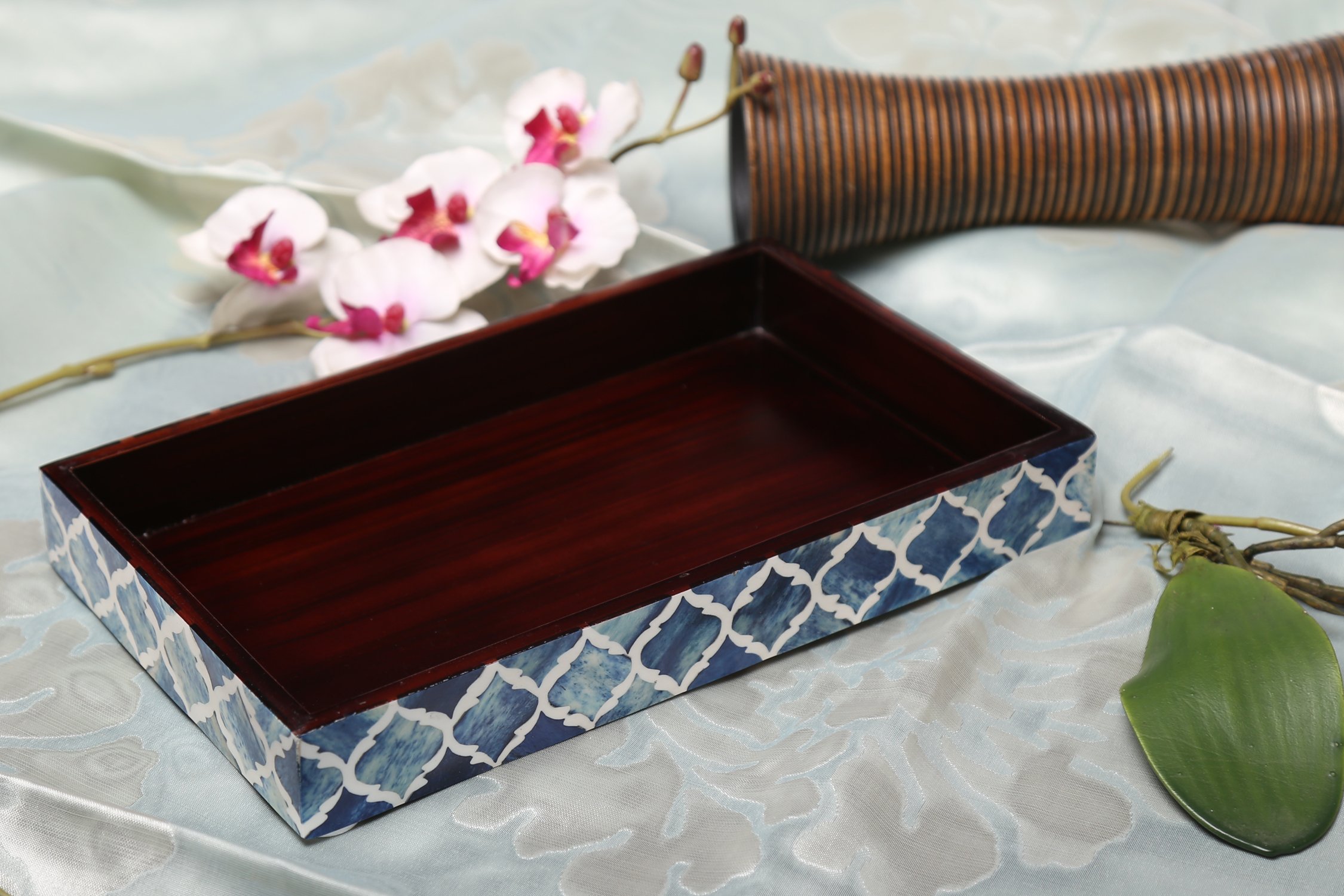 Handicrafts Home Handmade Moroccan Pattern 10x6 Towel Tray - Small Bathroom Tray, Guest Towel Holder, Decorative Napkin Holder, Bathroom Countertop Storage, Kitchen Hand Towel Holder Moroccan Blue