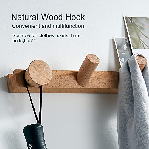 KooNiosio Wooden Coat Hook Wall Mounted Coat Rack Decorate 6 Hooks , Rubber Wood Coat Hook Rail for Clothes Hat Towel Robes (24 inch)