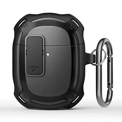 JAKPAK Compatible with Google Pixel Buds A Case Cover [Front LED Visible] Shockproof Protective Case with Keychain Secure Lock Design Hard PC Case Cover for Pixel Buds A 2021 Black