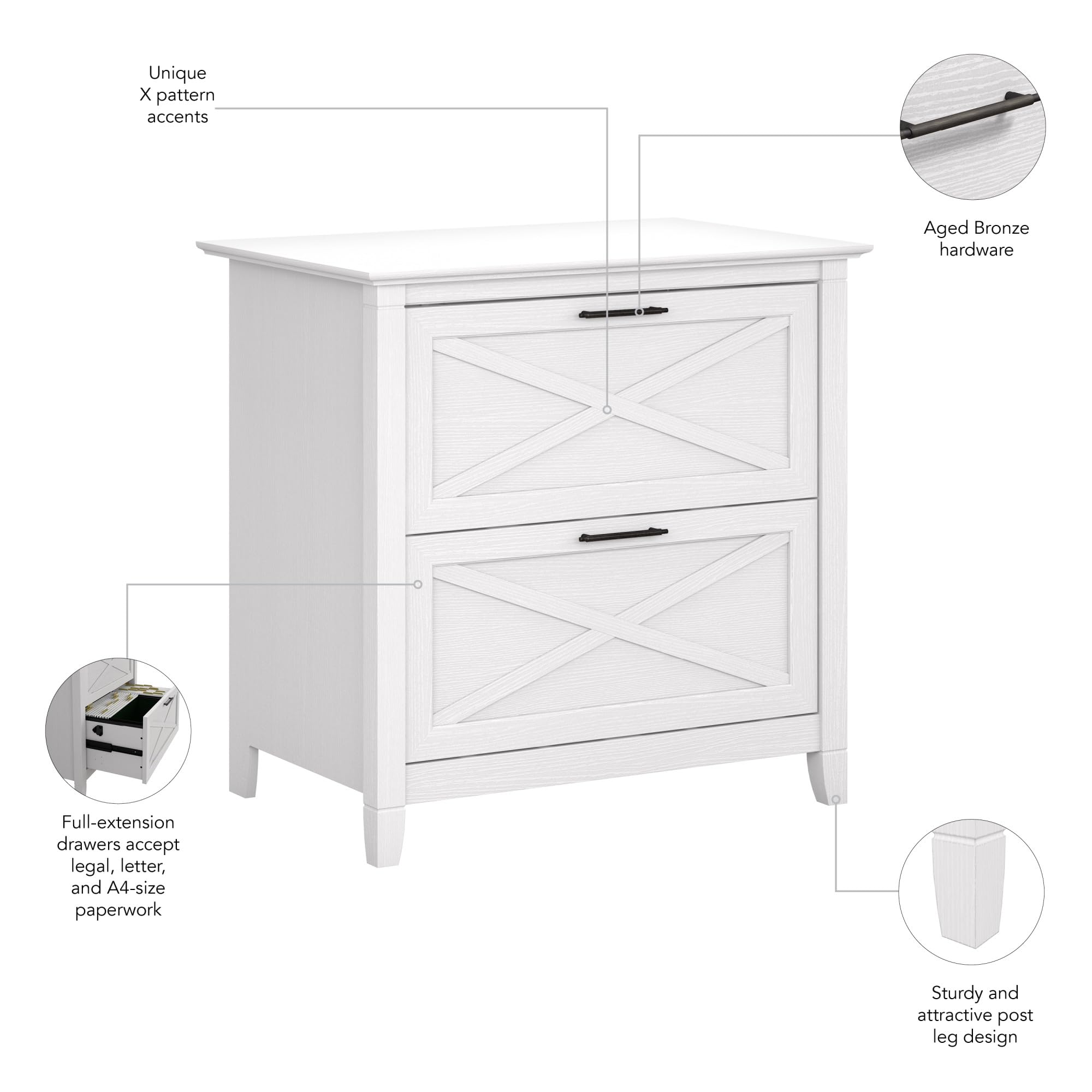 Bush Furniture Key West Lateral File Cabinet, Modern Farmhouse 2 Drawer File Cabinet for Home Office