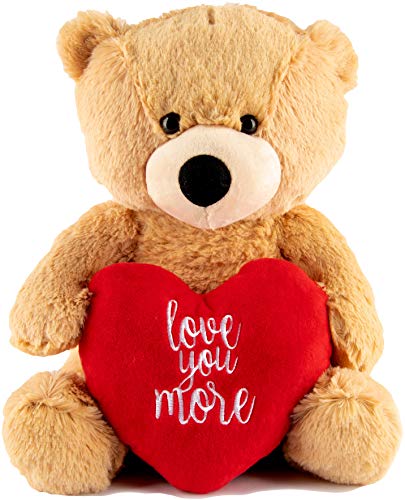 JENVIO I Love You Teddy Bear โ Love You More 12 Inch Plush โ Heart Stuffed Animal for Girlfriend Boyfriend Gift Age 15 and UP Valentine's Day Gift