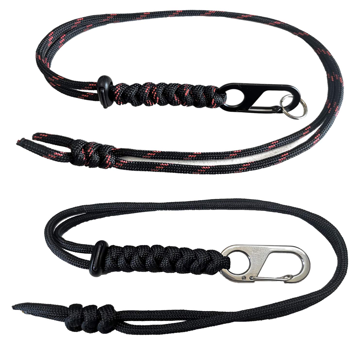 BSGB 2PCS Paracord Lanyard Adjustable Neck Strap Keychain Survival 550 Fish & Fire Cord Military Grade Parachute Rope with Metal Hook for Outdoor