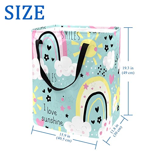 Cute Rainbow Clouds Sun Print Collapsible Laundry Hamper, 60L Waterproof Laundry Baskets Washing Bin Clothes Toys Storage for Dorm Bathroom Bedroom