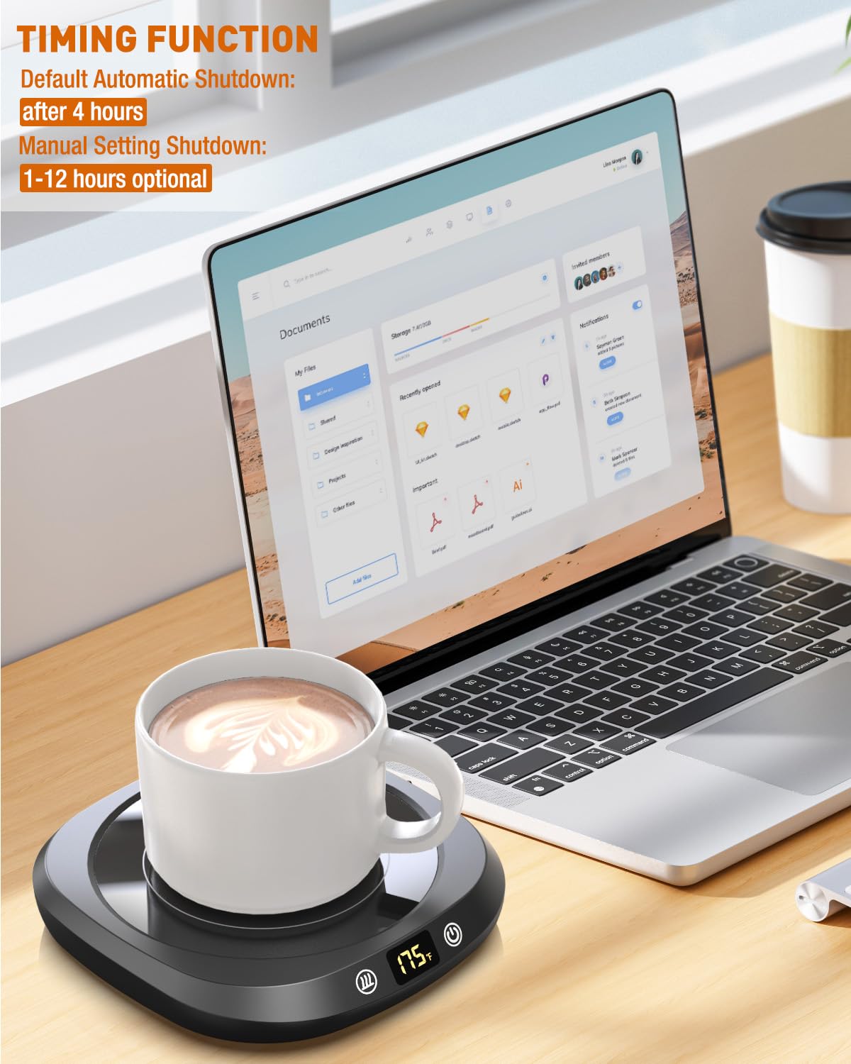 Coffee Mug Warmer, Fast Heating Cup Warmer for Desk, with 5 Temperature Levels & 1-12H Timer, Auto Shut Off Smart Beverage Warmer for Coffee, Tea, Water, Milk, Plug-in Model (Black)