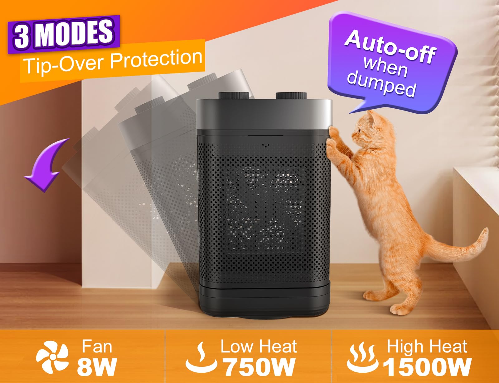 Electric Space Heater Large Room for Office Indoor, Mini Portable Personal Fast Heating Ceramic Space Heater with 90° Oscillating&Overheat Protection