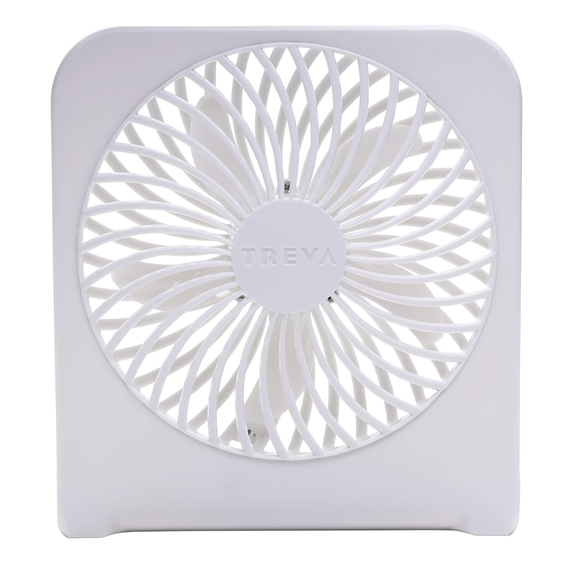 Treva 5-Inch USB and Battery Powered Desk Fan With Two Cooling Speeds and Adjustable Tilt, Small USB Fan Cubicle Accessories Durable and Long Lasting (White)