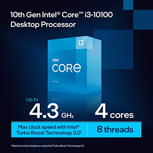 Intel Core i3-10100 Desktop Processor 4 Cores up to 4.3 GHz LGA1200 (Intel 400 Series Chipset) 65W, Model Number: BX8070110100